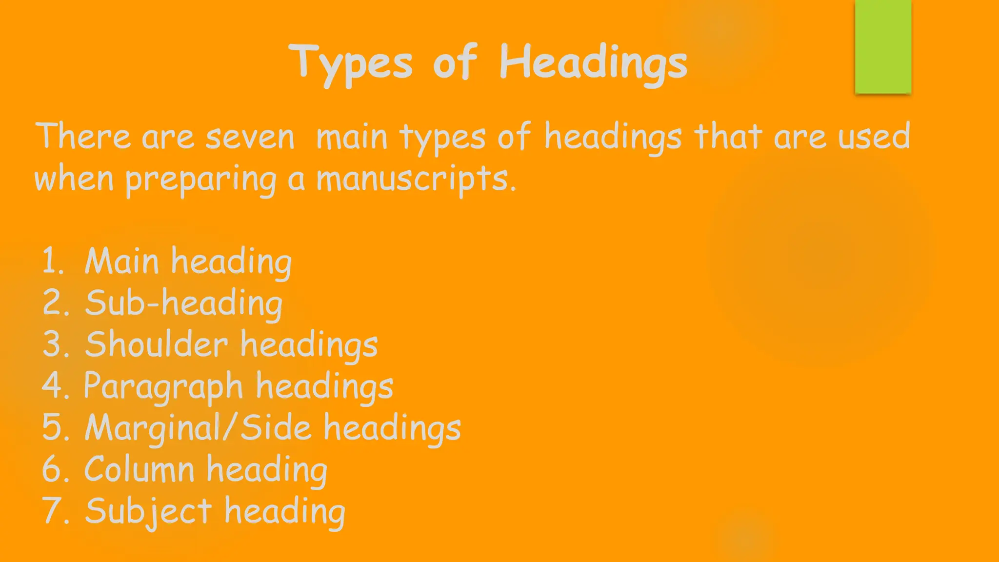 Manuscript and Types of Headings used in EDPM.pptx