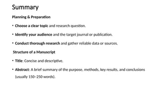 Manuscript Writing – Structure, Components, and Guidelines | PPTX