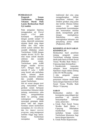 PENGARUH SENAM TAICHICHUAN TERHADAP TEKANAN DARAH PADA LANSIA DENGAN HIPERTENSI DI PANTI SOSIAL ...