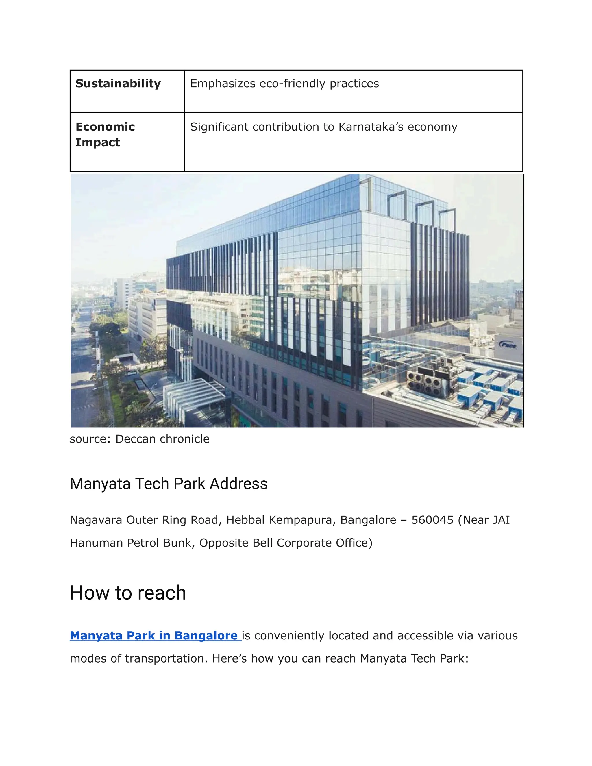 Manyata Tech Park Bangalore_ Infrastructure, Facilities and More | PDF