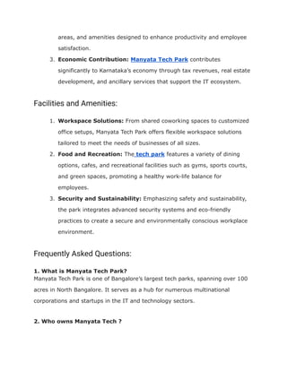 Manyata Tech Park Bangalore_ Infrastructure, Facilities and More | PDF