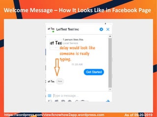 Welcome Message from ManyChat - How It Looks Like In Facebook Page | PPT