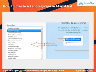 How To Create A Landing Page In ManyChat | PPT