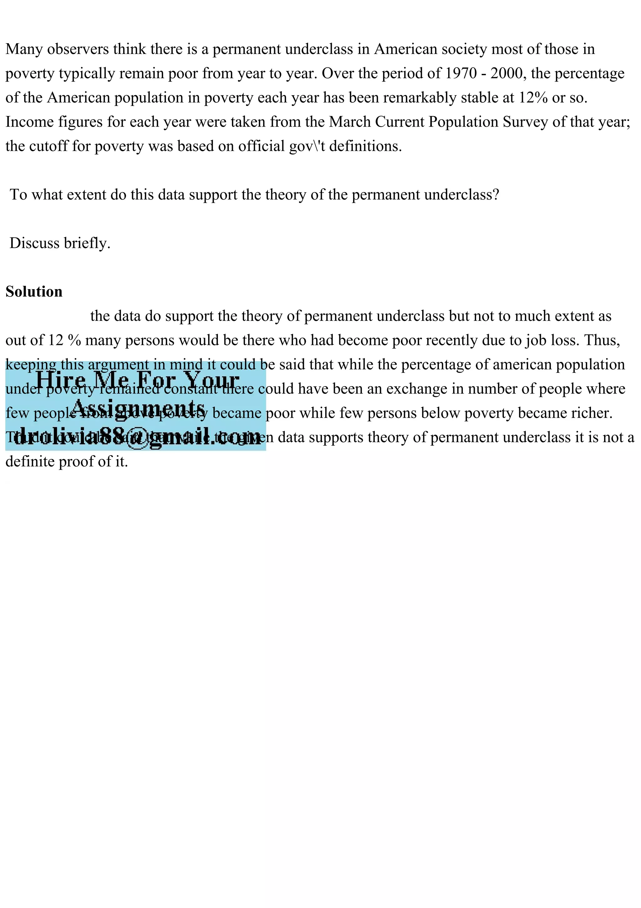 Many observers think there is a permanent underclass in American soc.pdf