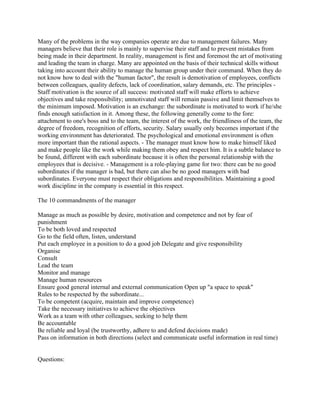 Many of the problems in the way companies operate are due to managemen ...