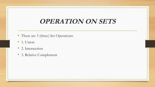 WRITING ON SETS AND OPERATION ON SETssss | PPTX