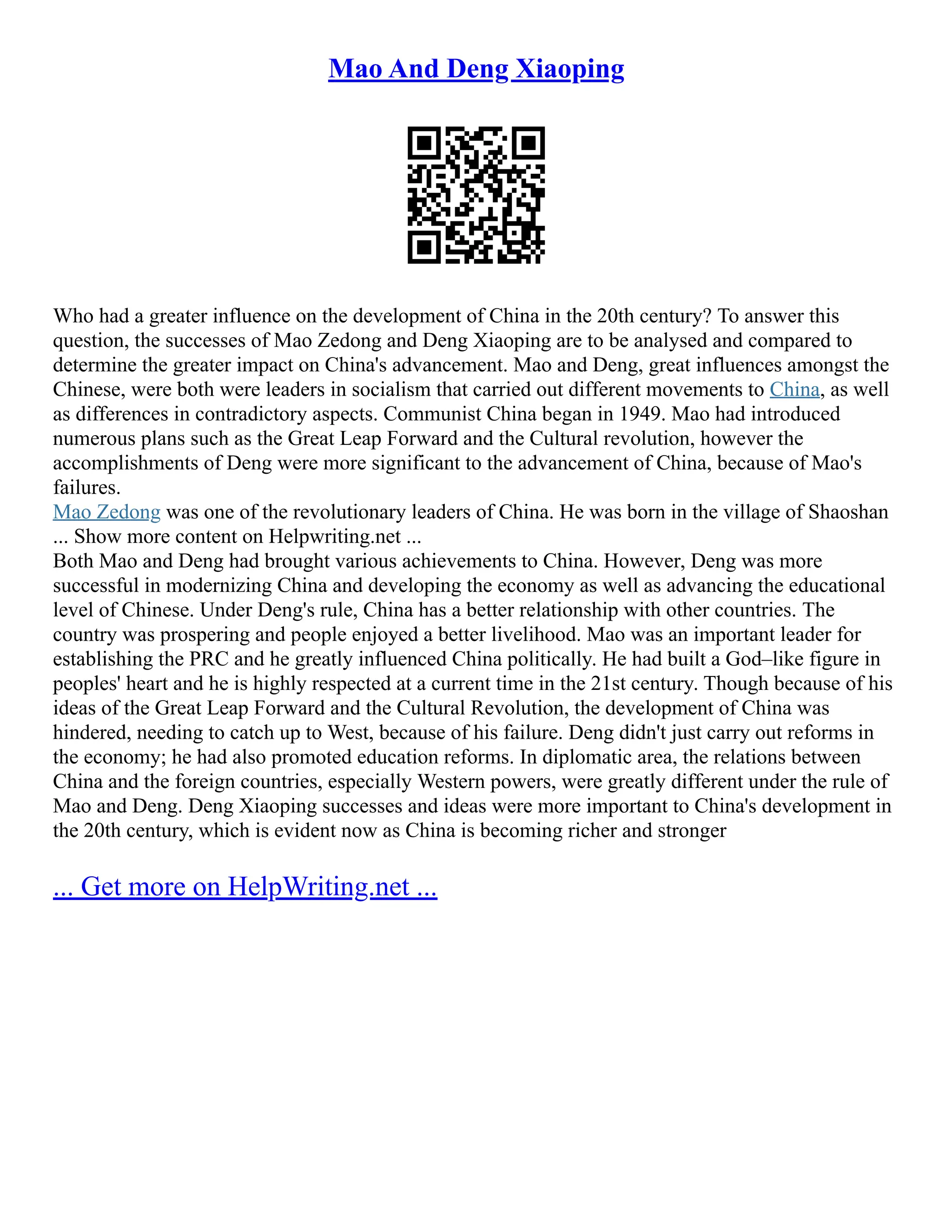 Mao And Deng Xiaoping | PDF | Political Issues & policy | Politics