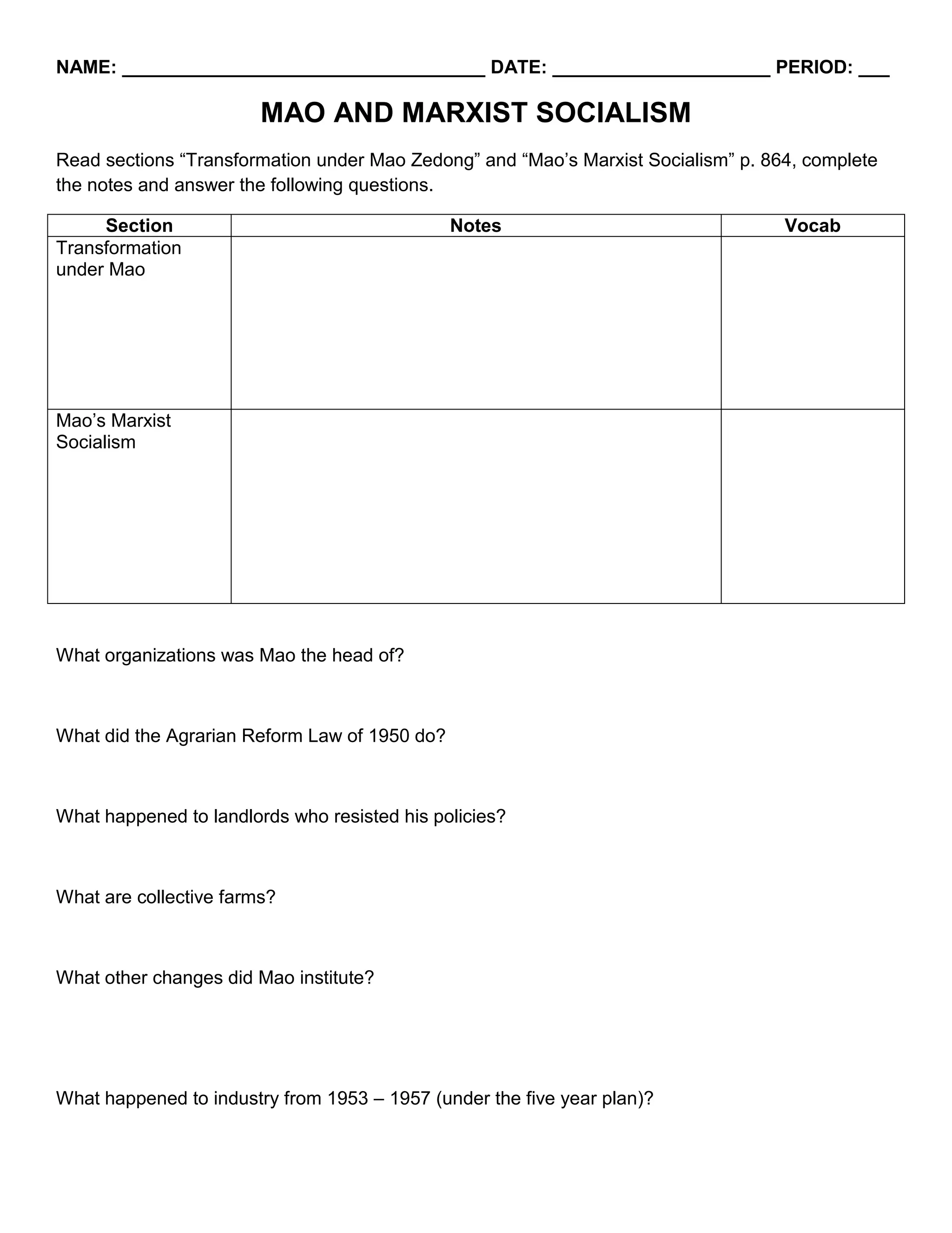 Mao and marxist socialism | DOCX