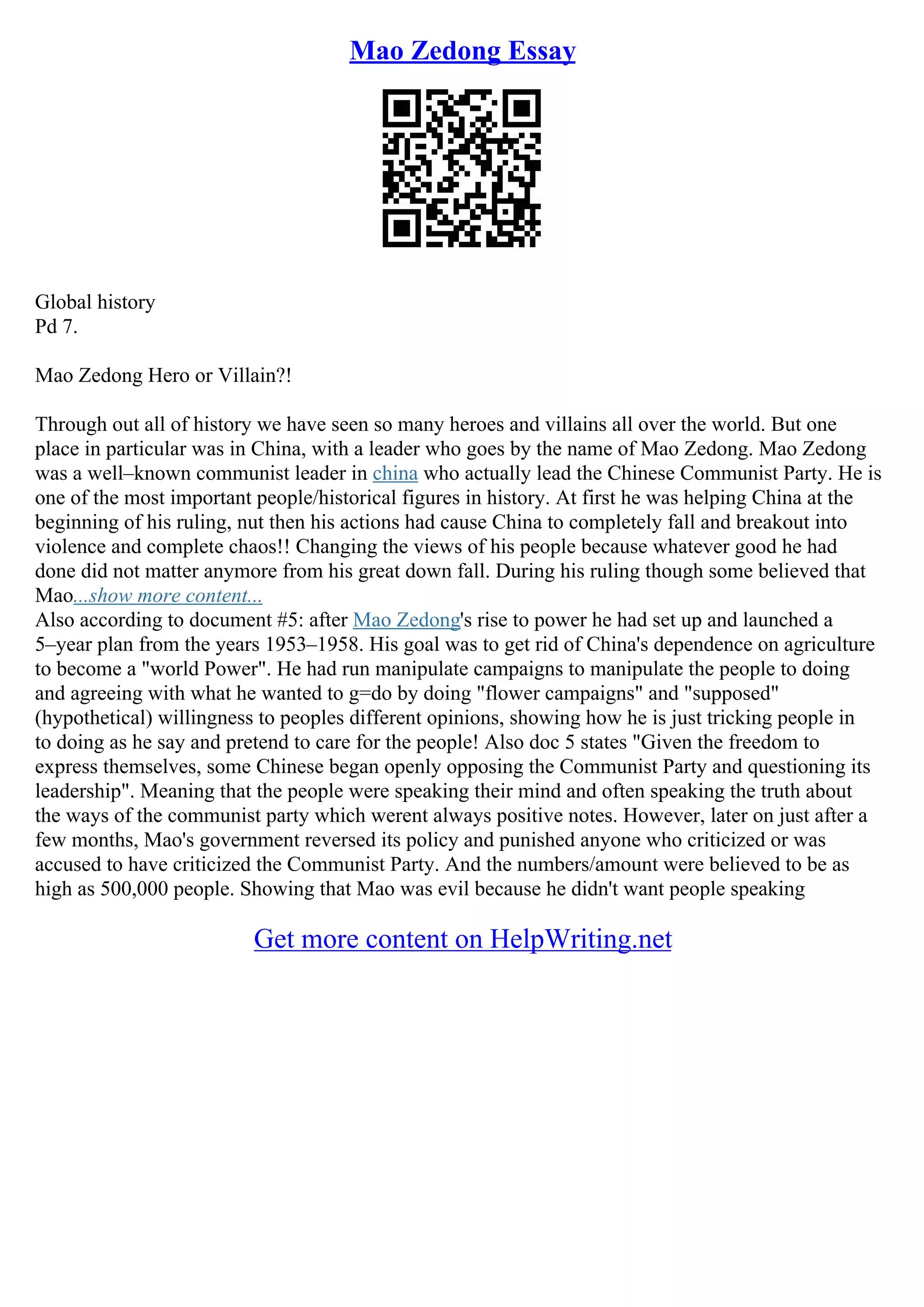 Mao Zedong Essay | PDF