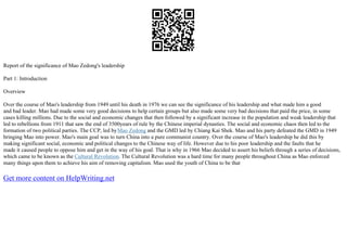 Mao Zedong Summary | PPT