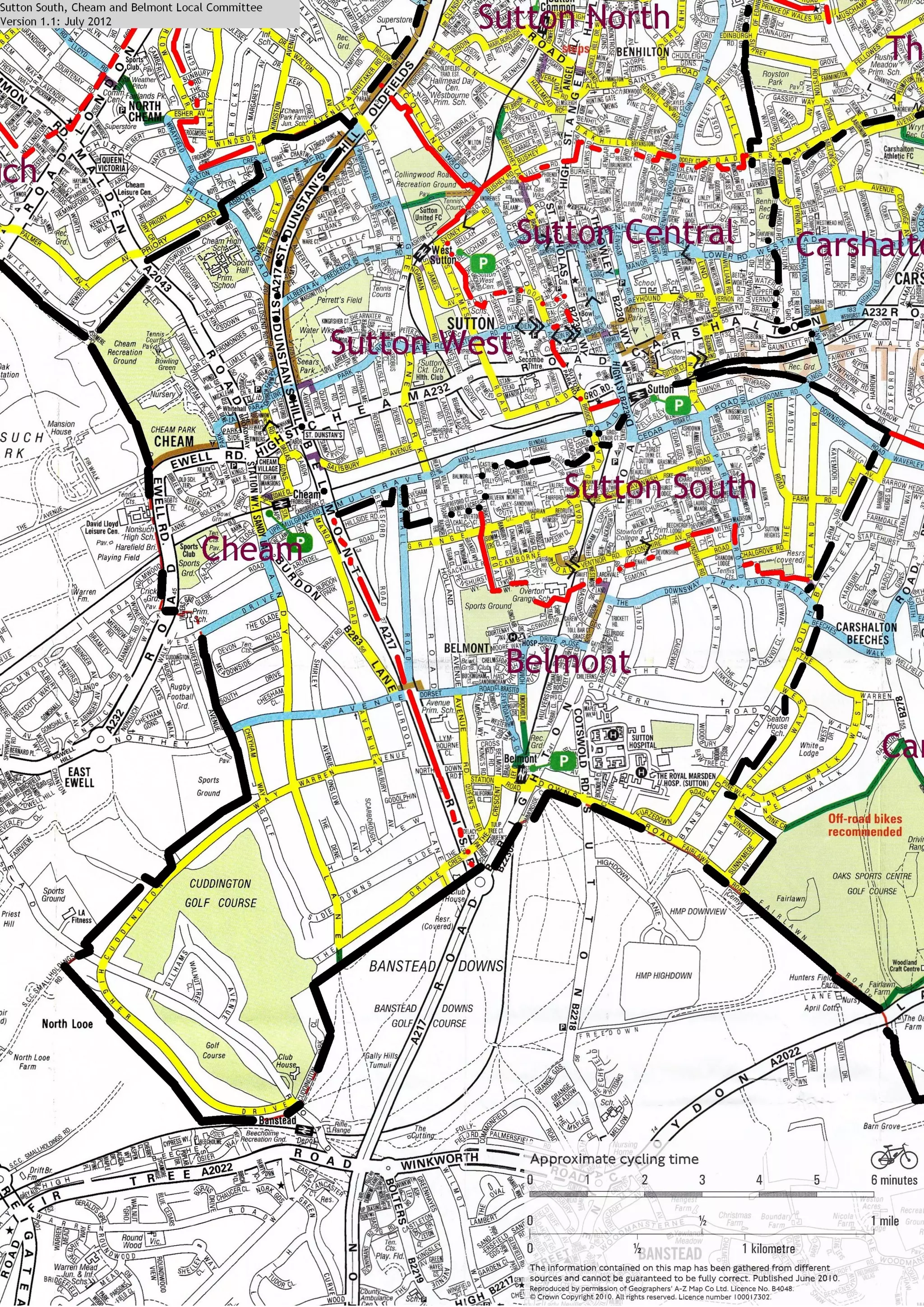 Map: Cycling in the Sutton South, Cheam and Belmont Local Committee ...