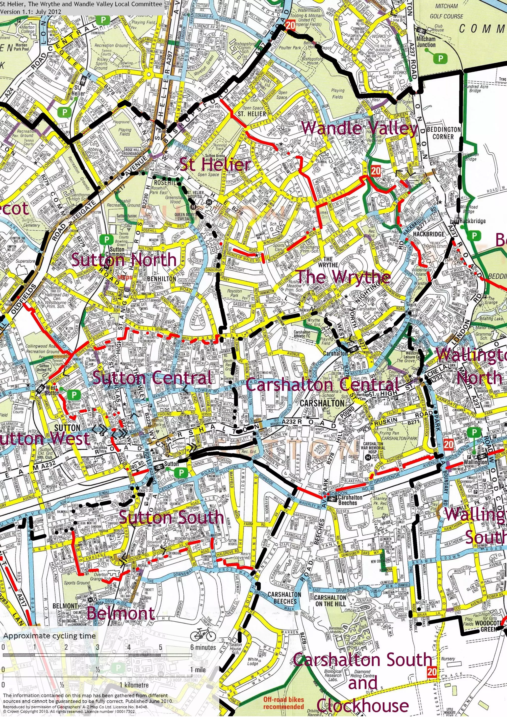 Map: Cycling in the St Helier, The Wrythe and Wandle Valley Local ...