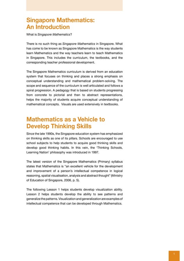 MAP101 Fundamentals of Singapore Mathematics Curriculum | PDF