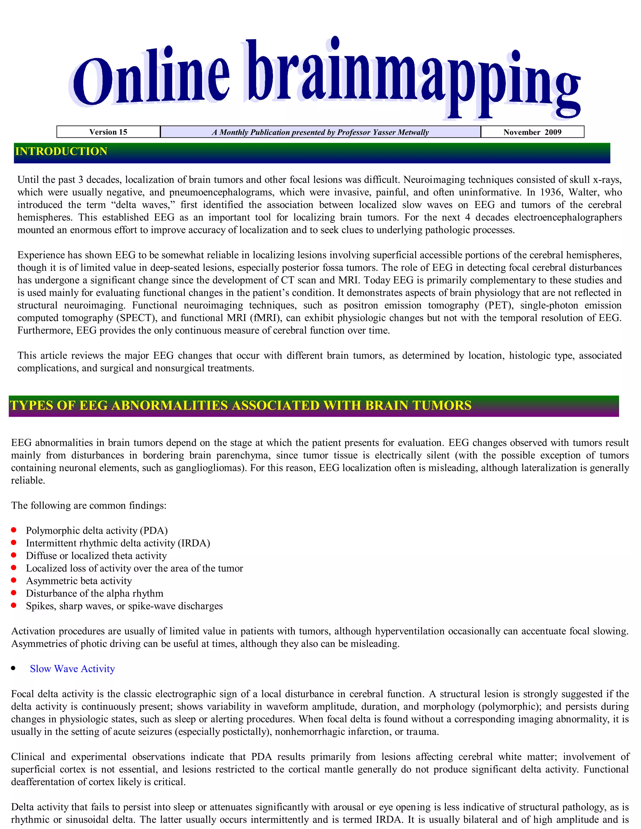 Issues In Brainmapping Eeg In Brain Tumors Pdf Brain And Nervous System Disorders