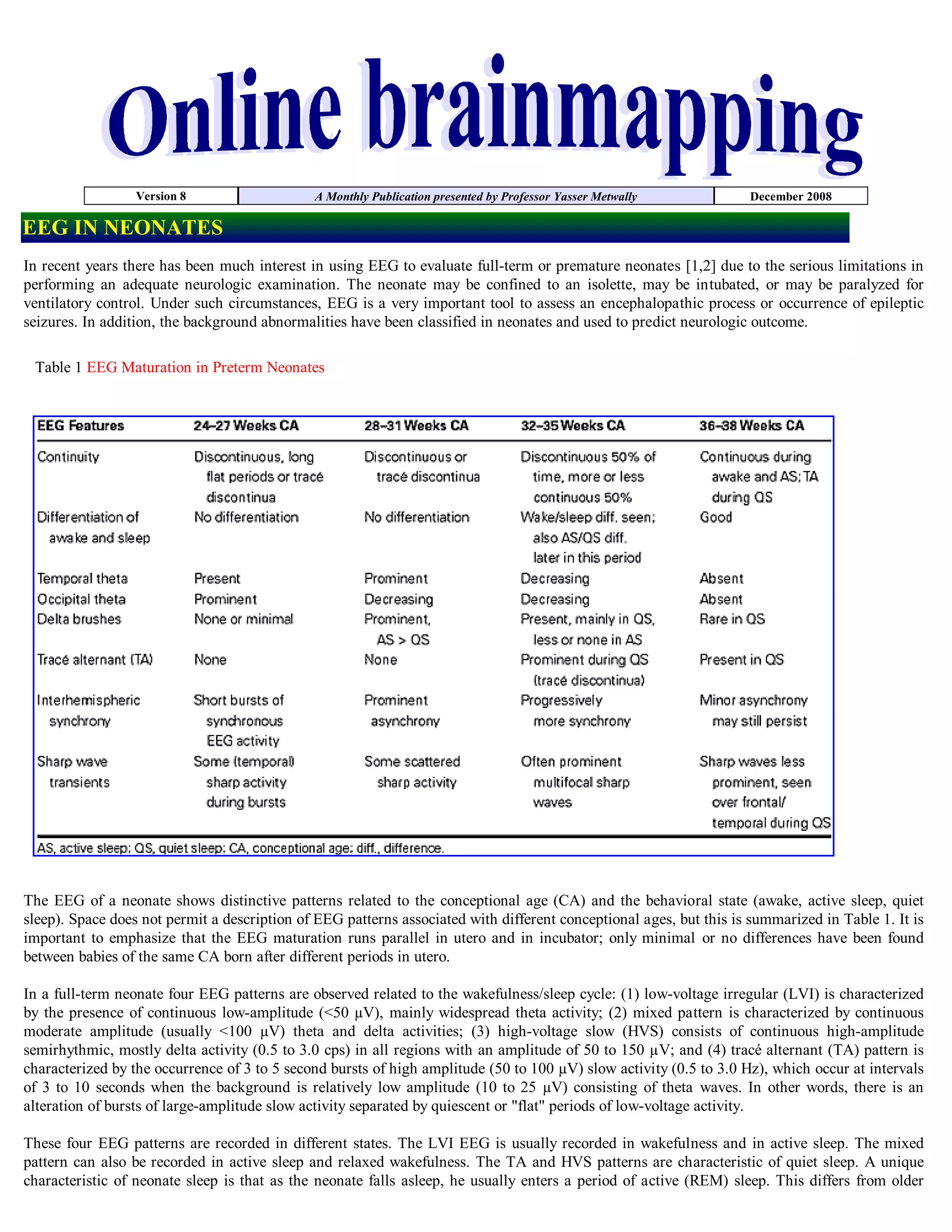 Issues in brainmapping...Neonatal EEG | PDF