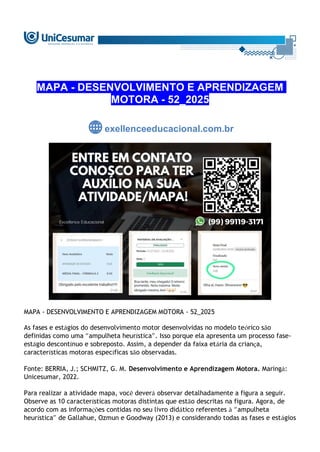 MAPA - DESENVOLVIMENTO E APRENDIZAGEM MOTORA - 52_2025 | PDF
