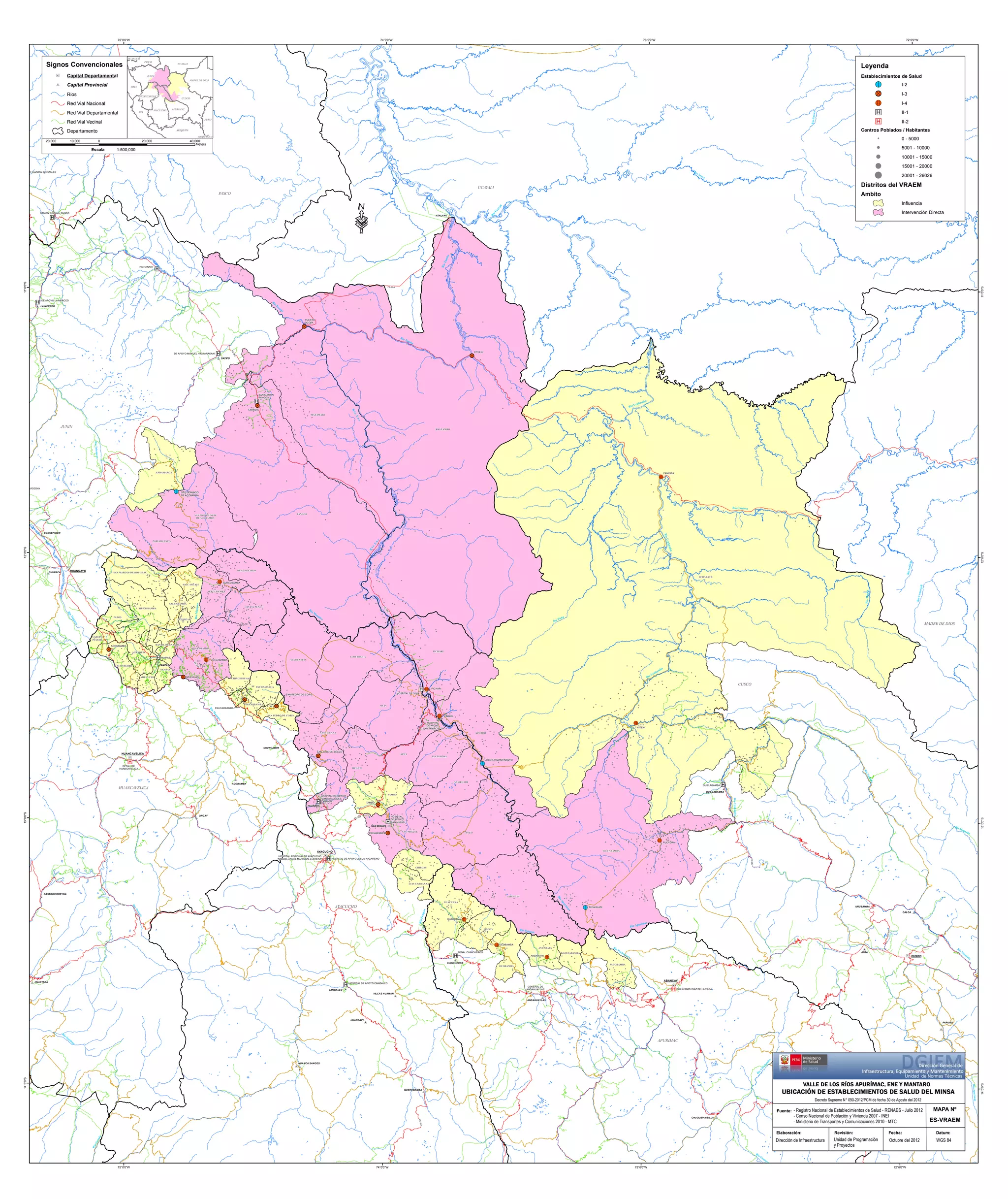 Mapa de establecimientos de salud del ámbito VRAEM. MINSA 2012 | PDF
