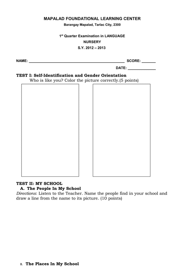 Mapalad FLC- 1st Quarter Exam | DOC