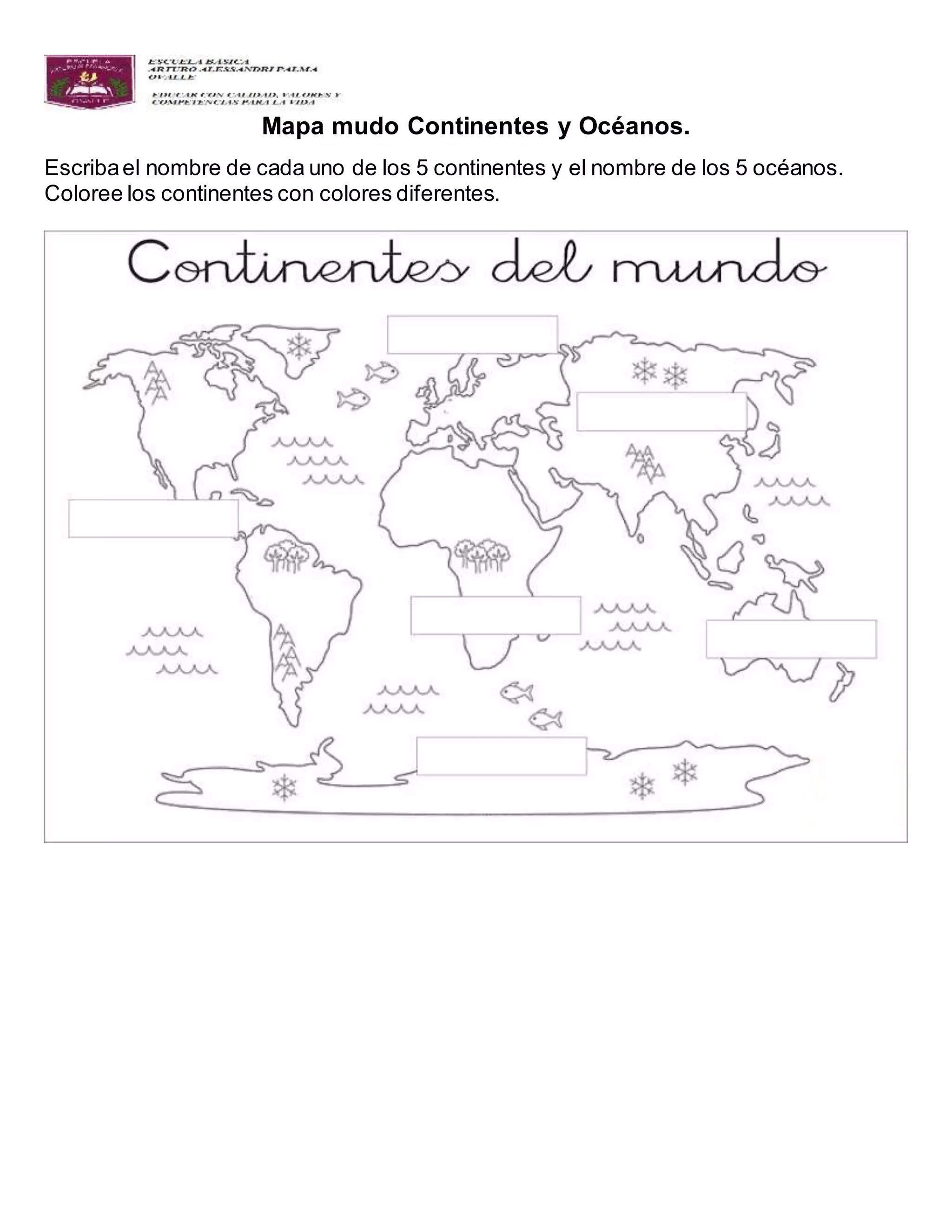 Mapa De Continentes Con Nombres Mudo En Blanco Imprimir