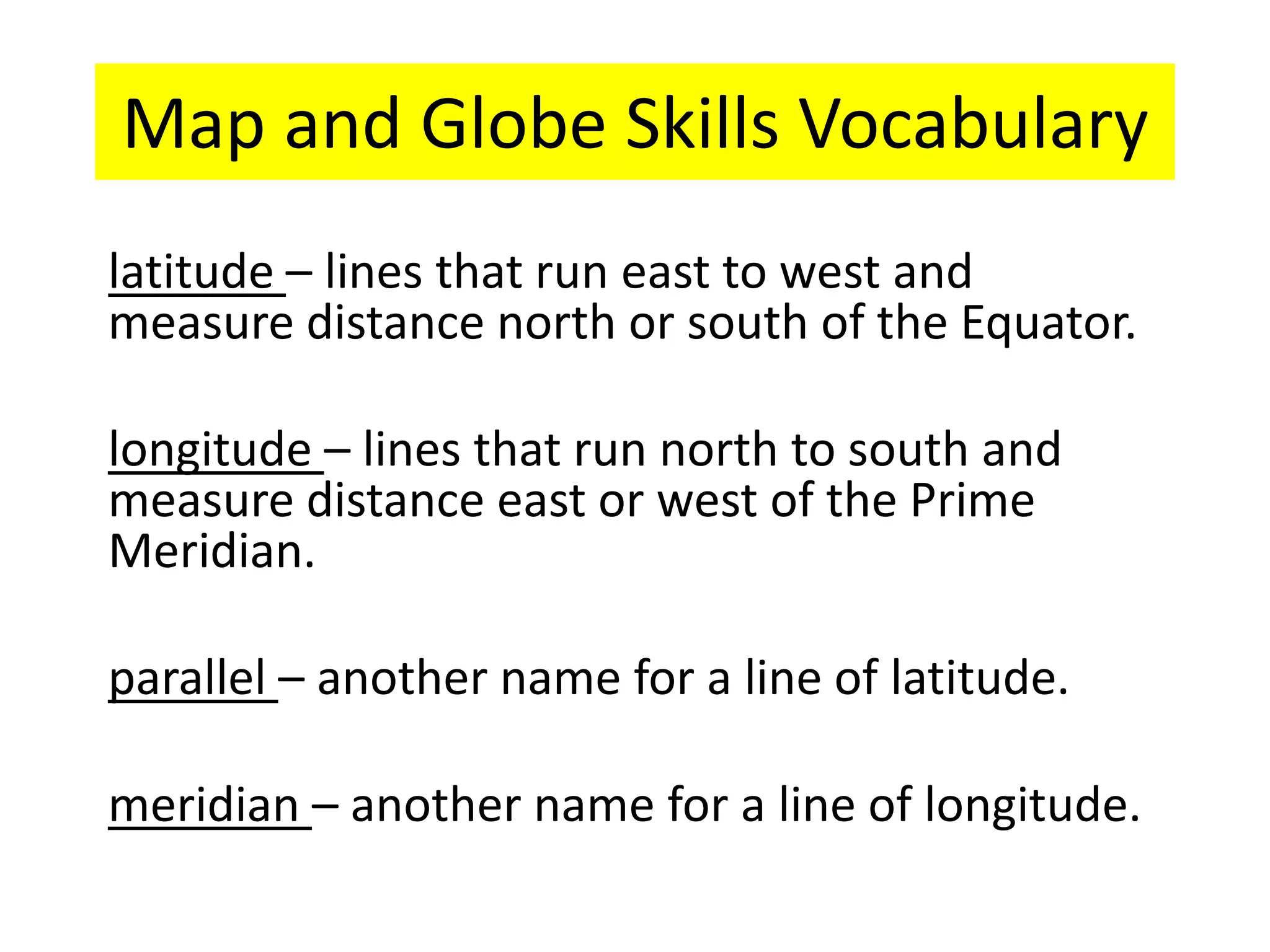 Map and globe skills - vocabulary | PPTX