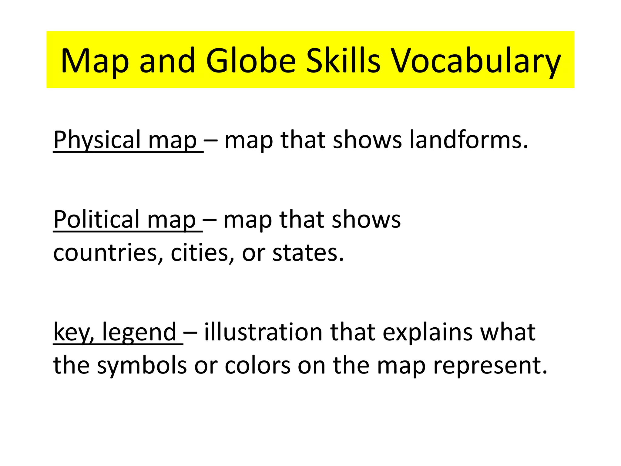 Map and globe skills - vocabulary | PPTX