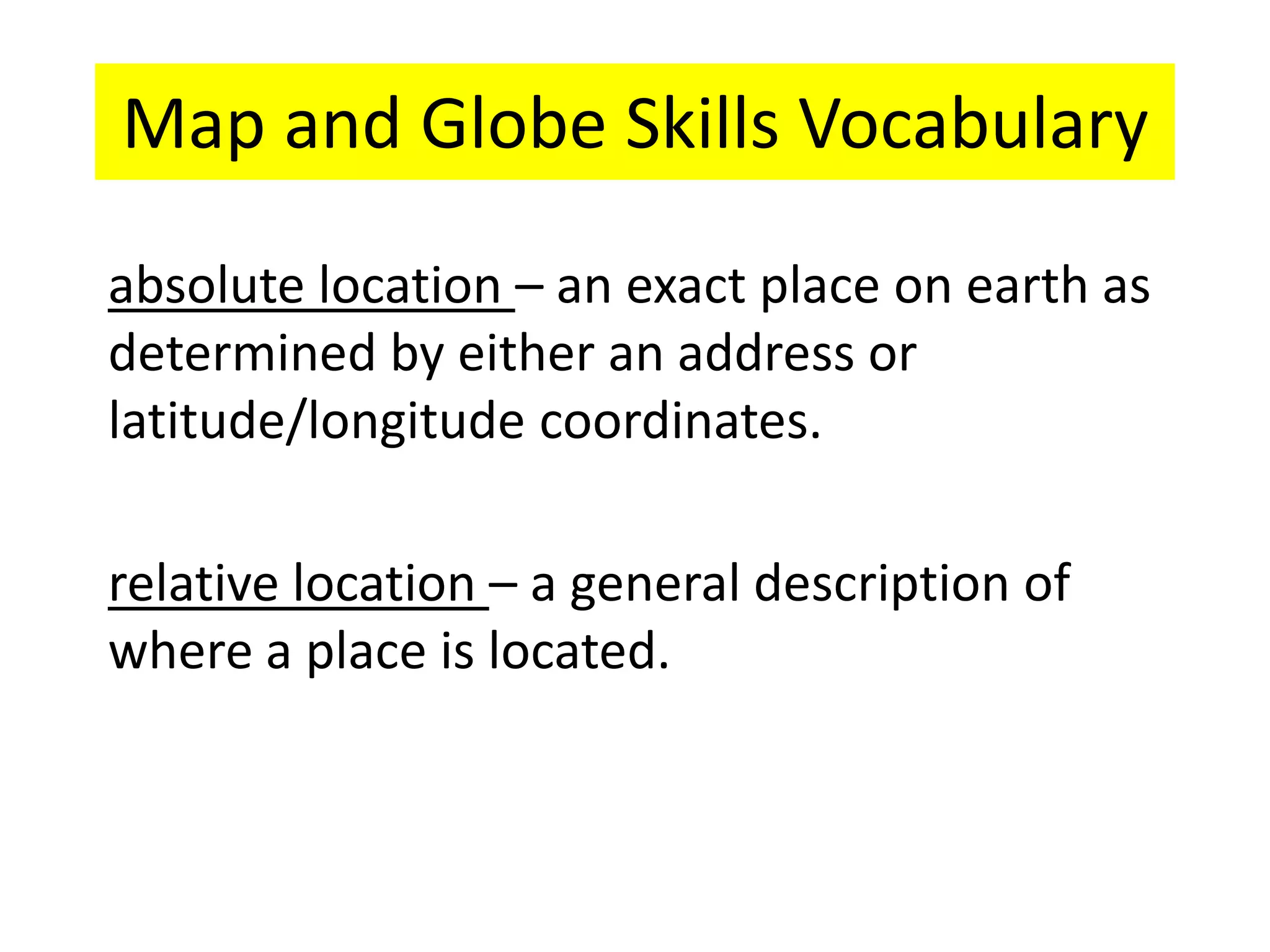 Map and globe skills vocabulary words | PPT