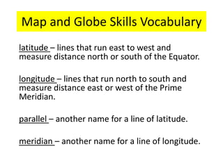 Map and globe skills vocabulary words | PPTX