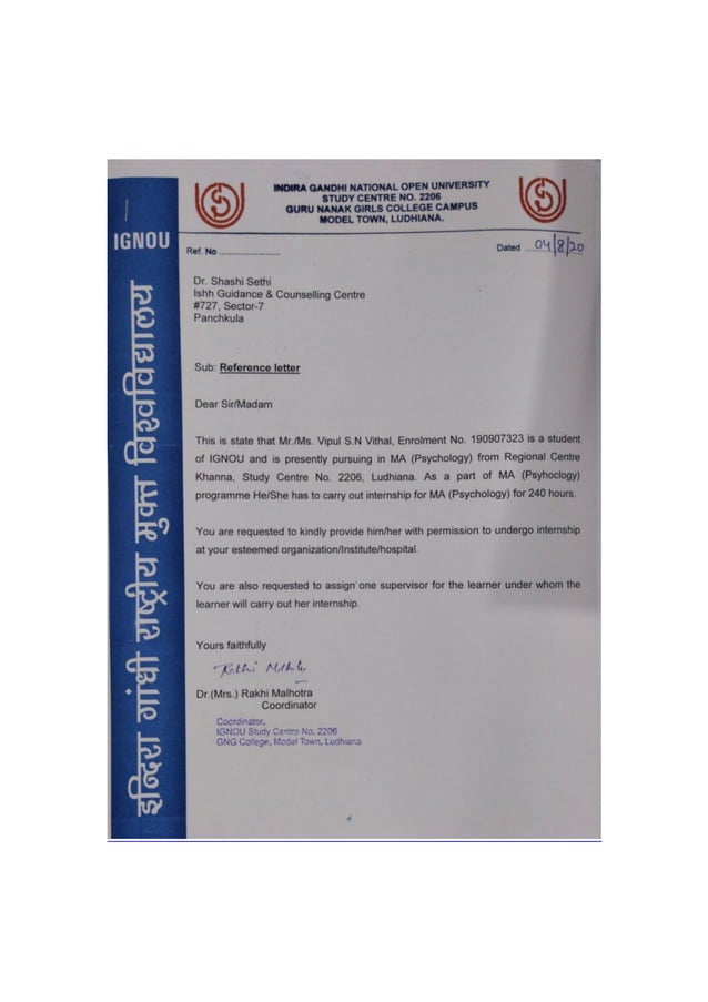 IGNOU Sample Internship File for MPCE015 | PDF