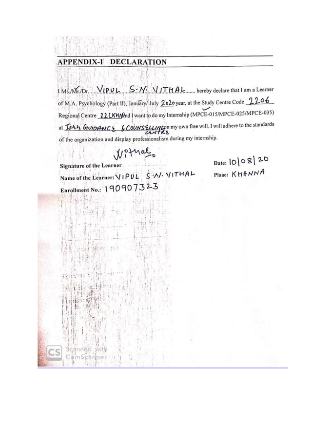 IGNOU Sample Internship File for MPCE015 | PDF