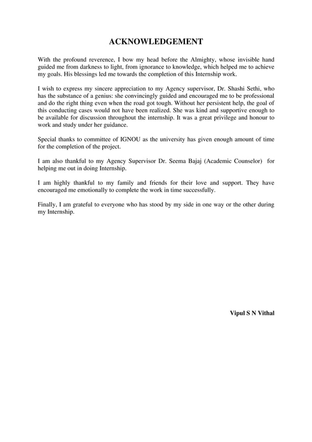 IGNOU Sample Internship File for MPCE015 | PDF