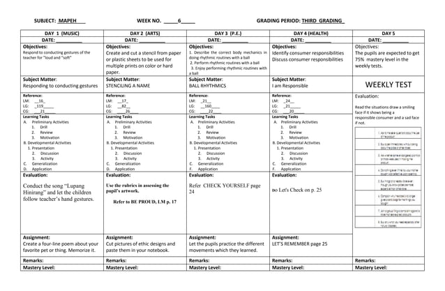 DLL in Grade 3 MAPEH