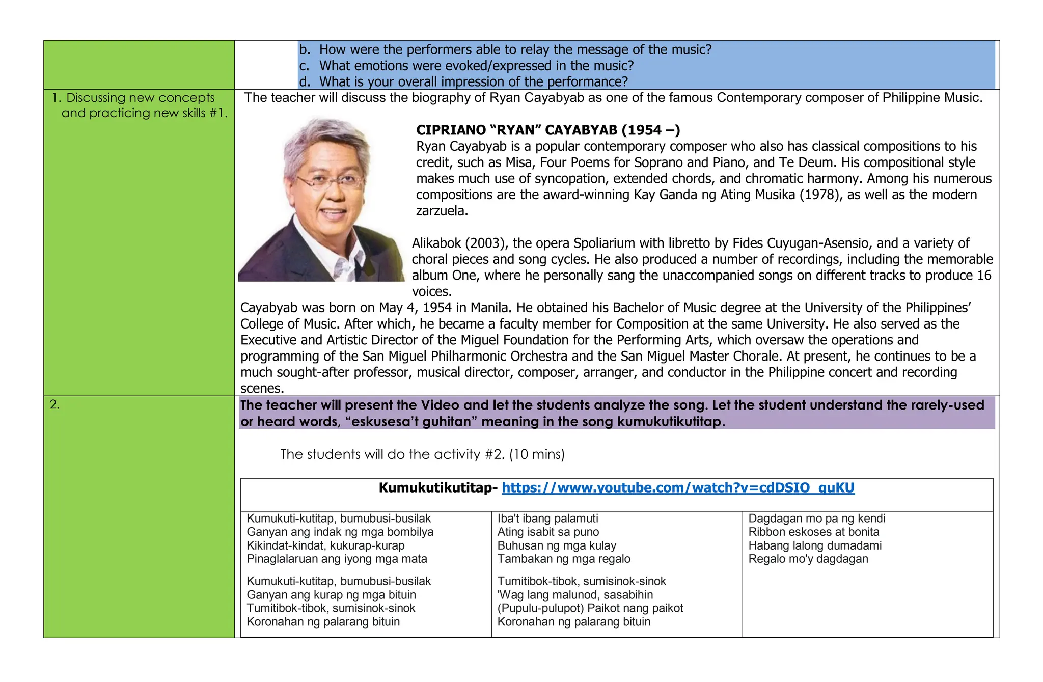 MAPEH Grade 10-Daily Lesson Log in Music.pdf