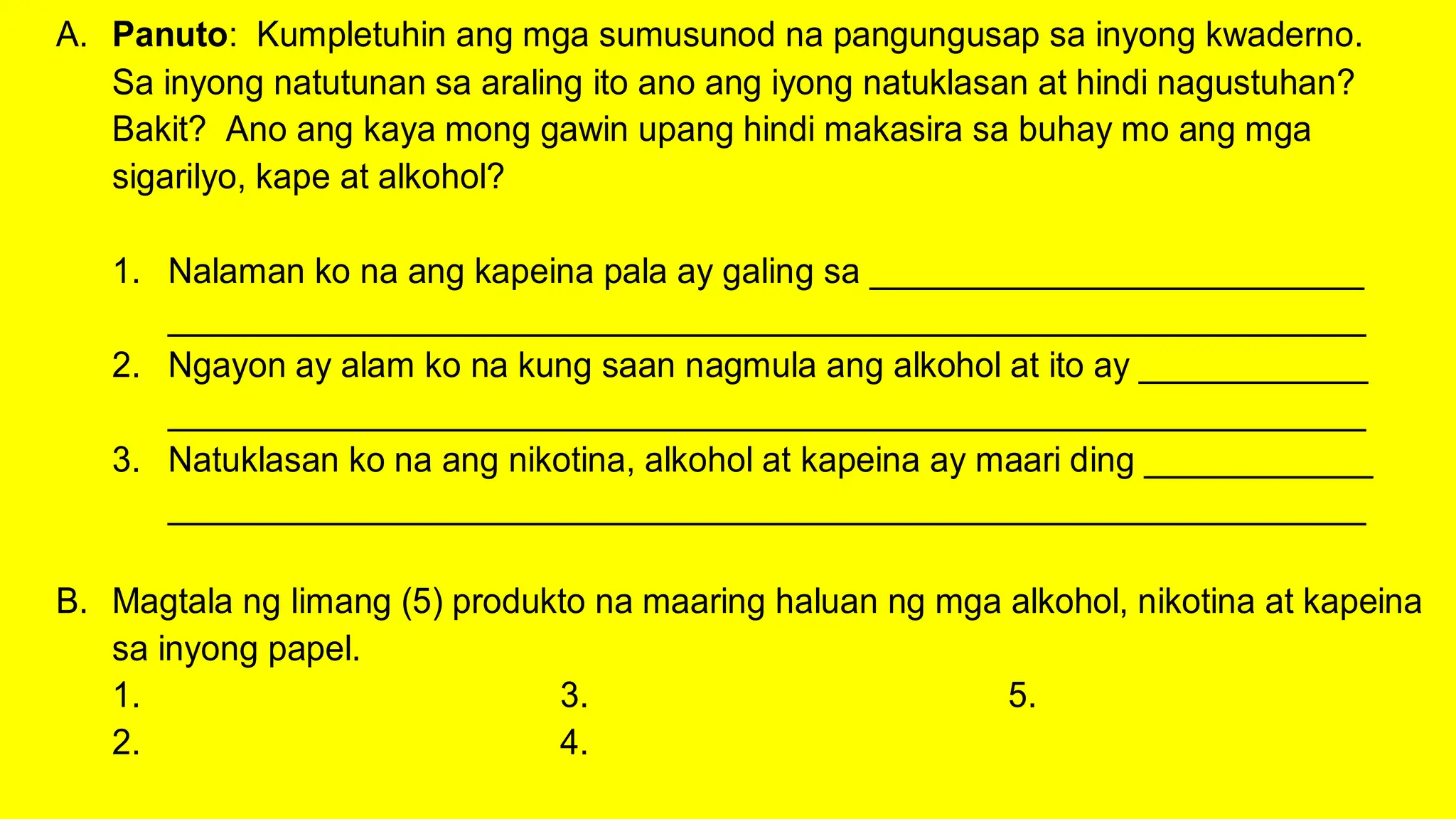 MAPEH 5 - HEALTH PPT Q3 - Aralin 3 - Caffeine, Nikotina At Alcohol.pptx