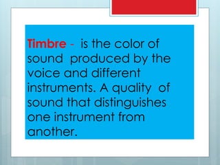 MAPEH 6 MUSIC PPT Q4 - Timbre: the tone color of music | PPTX