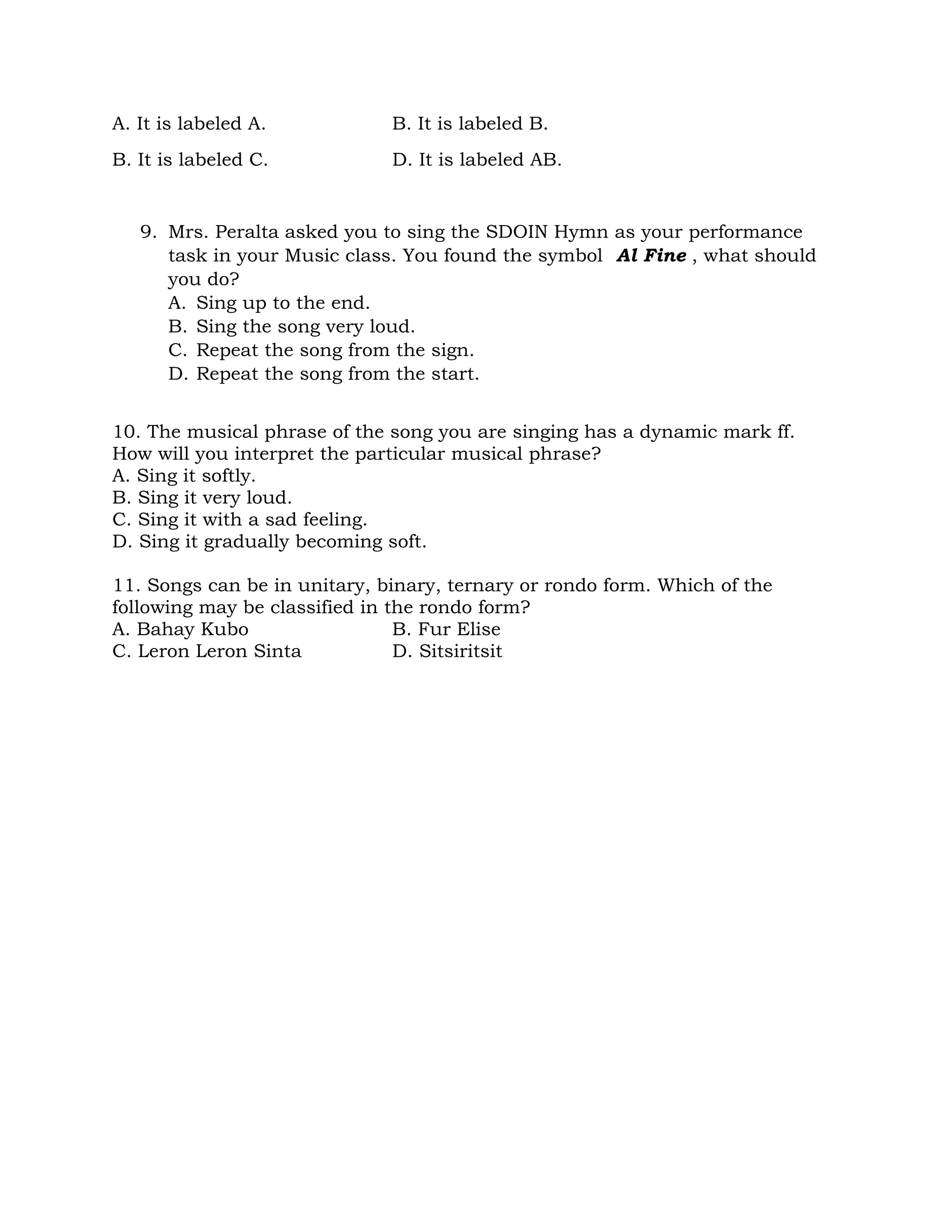 MAPEH 6 QUARTER 3 2025 test for grade 6 Elementary | DOCX