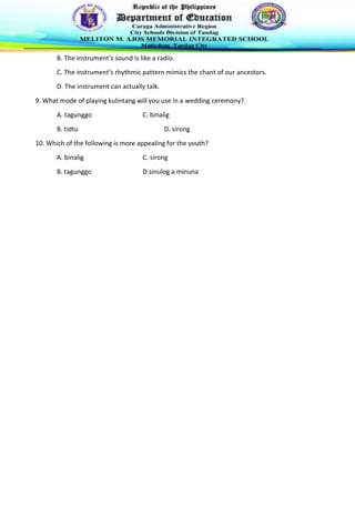 MAPEH 7-3RD QUARTER EXAMINATION 2023-2024 | DOCX
