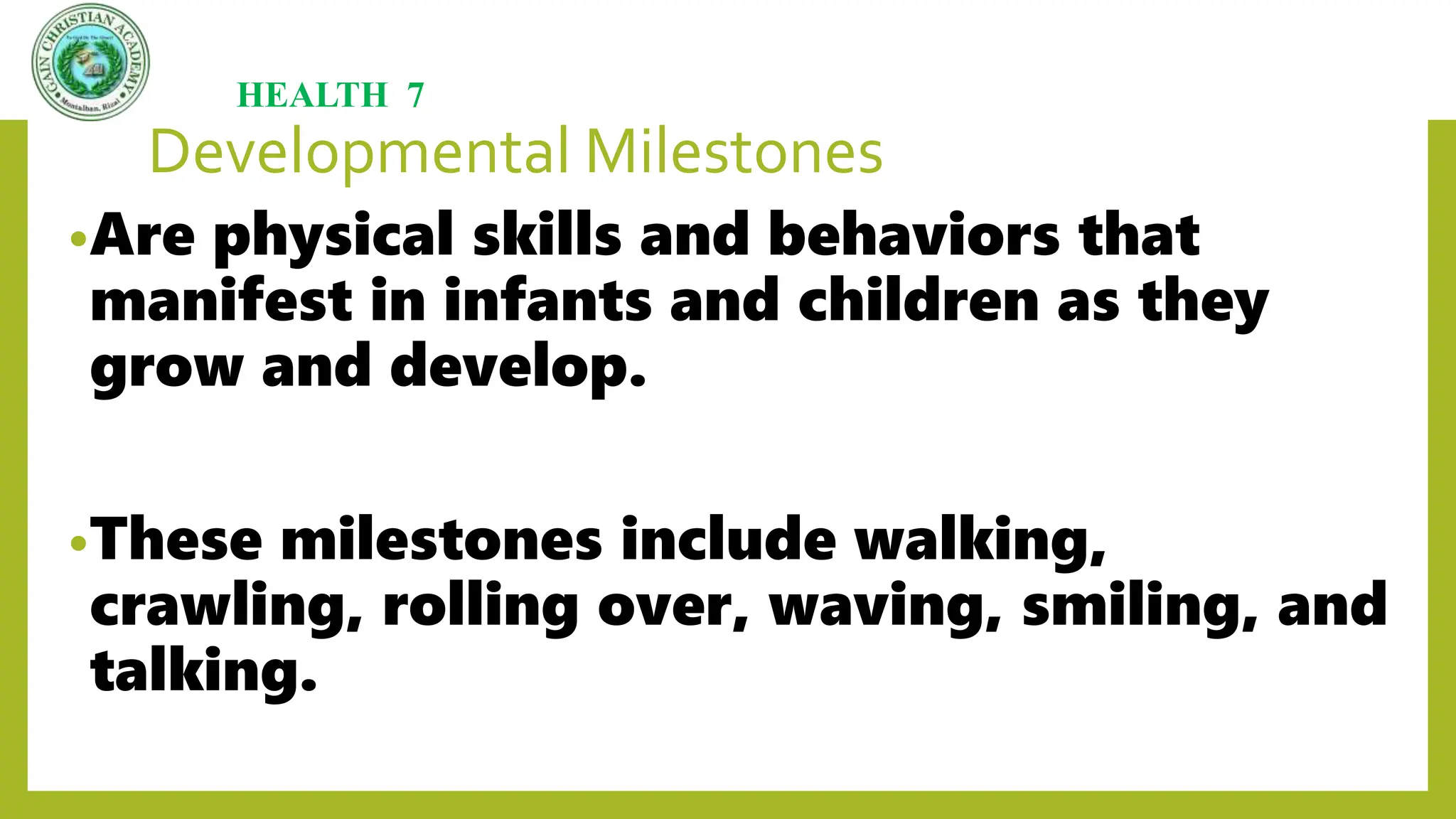 MAPEH7_Q4_L2_Reaching developmental milestones.pptx | Parenting Teens ...