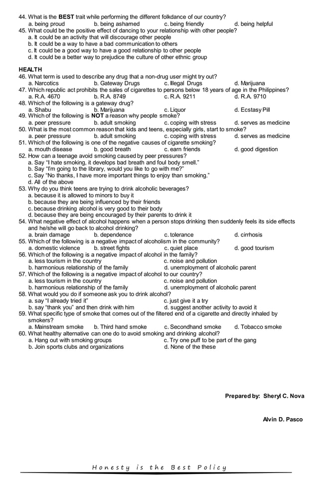 Mapeh 8 4th grading exam | DOCX