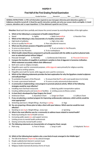 Grade 9 2nd half of the 1st quarter exam | PDF