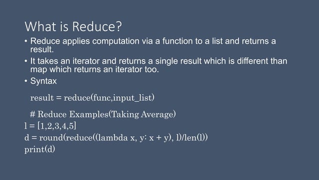 Map filter reduce in Python | PPTX