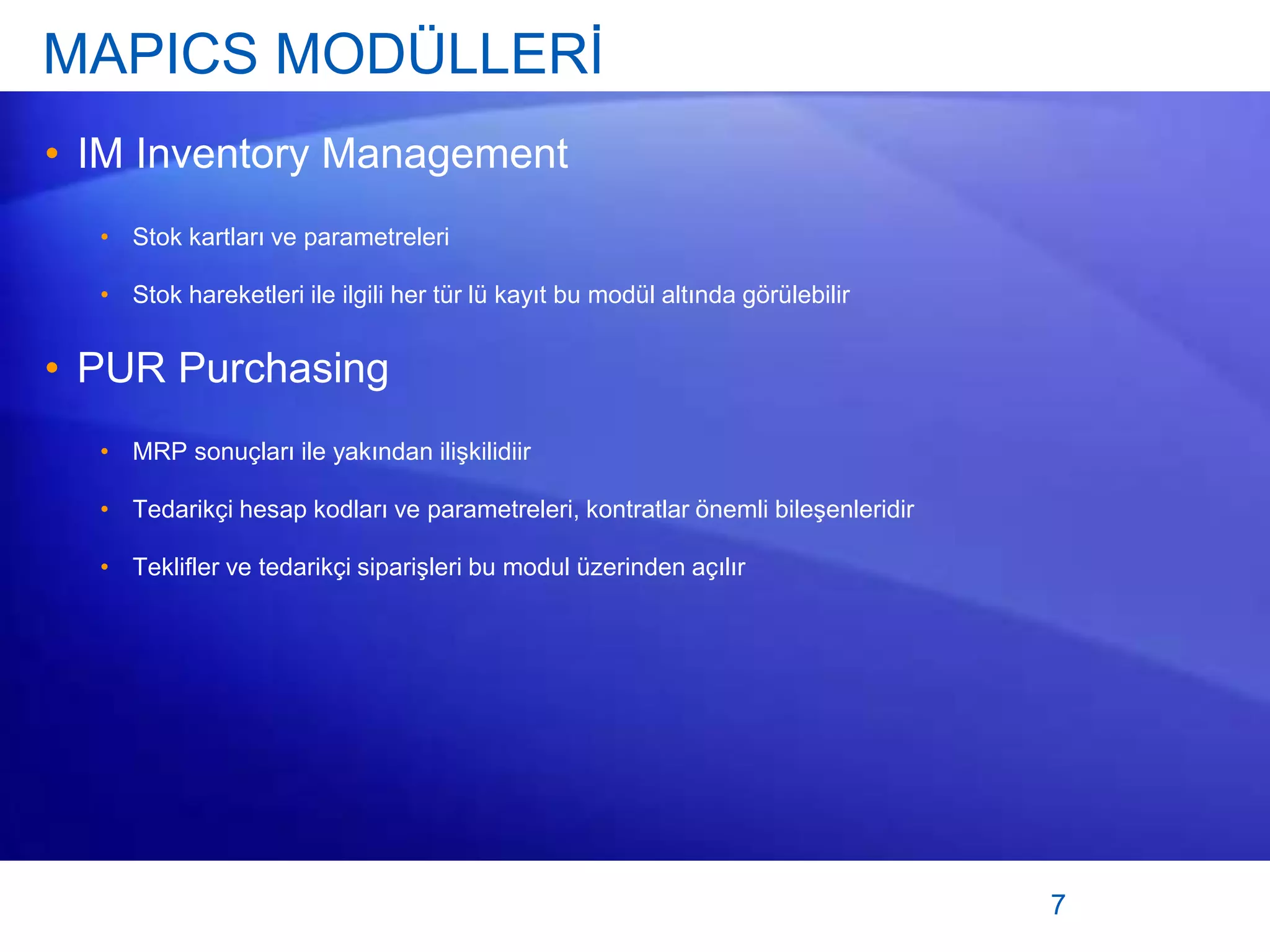 MAPICS modules and database structures | PPTX