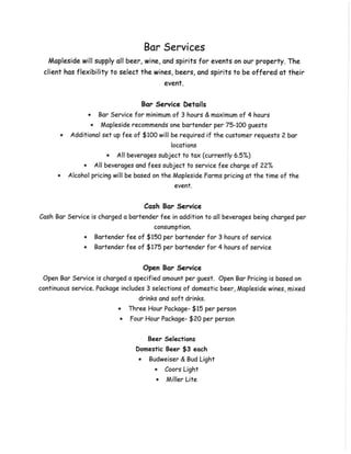 Mapleside farms banquet menus | PDF