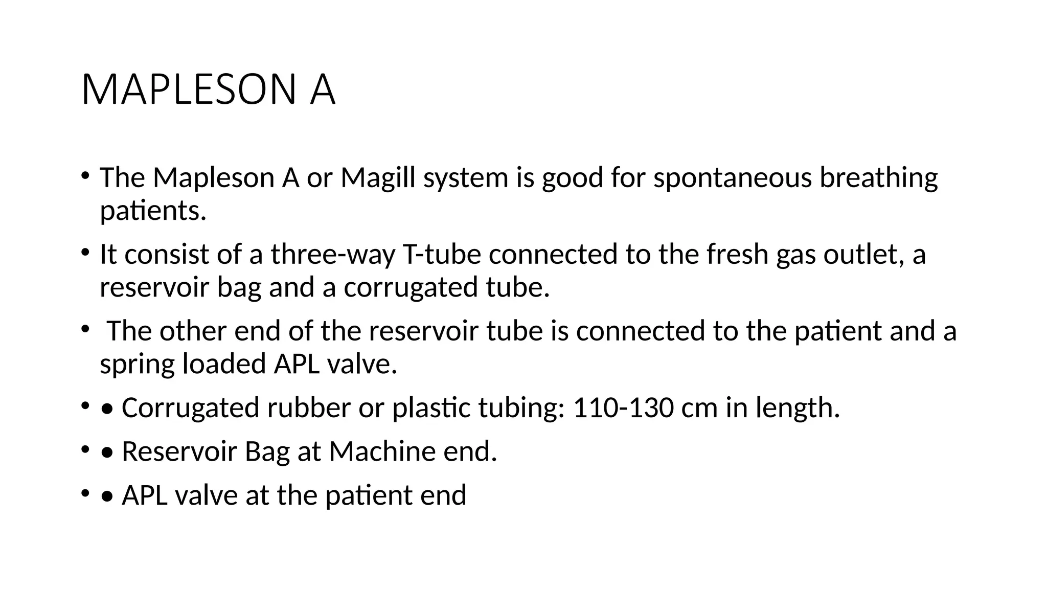 MAPLESON BREATHING CIRCUITS IN GENERAL ANAESTHESIA | PPTX