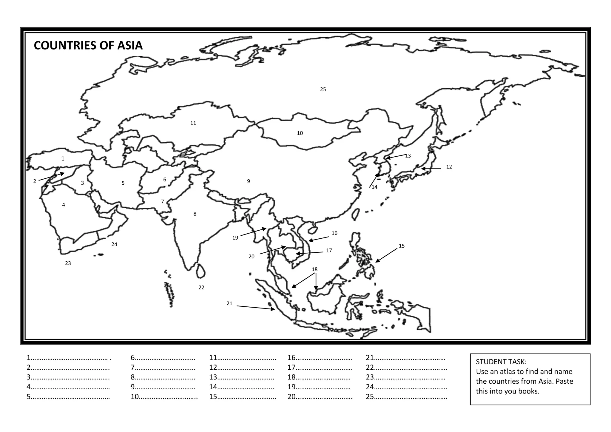 Map of Asia Worksheet | PPT