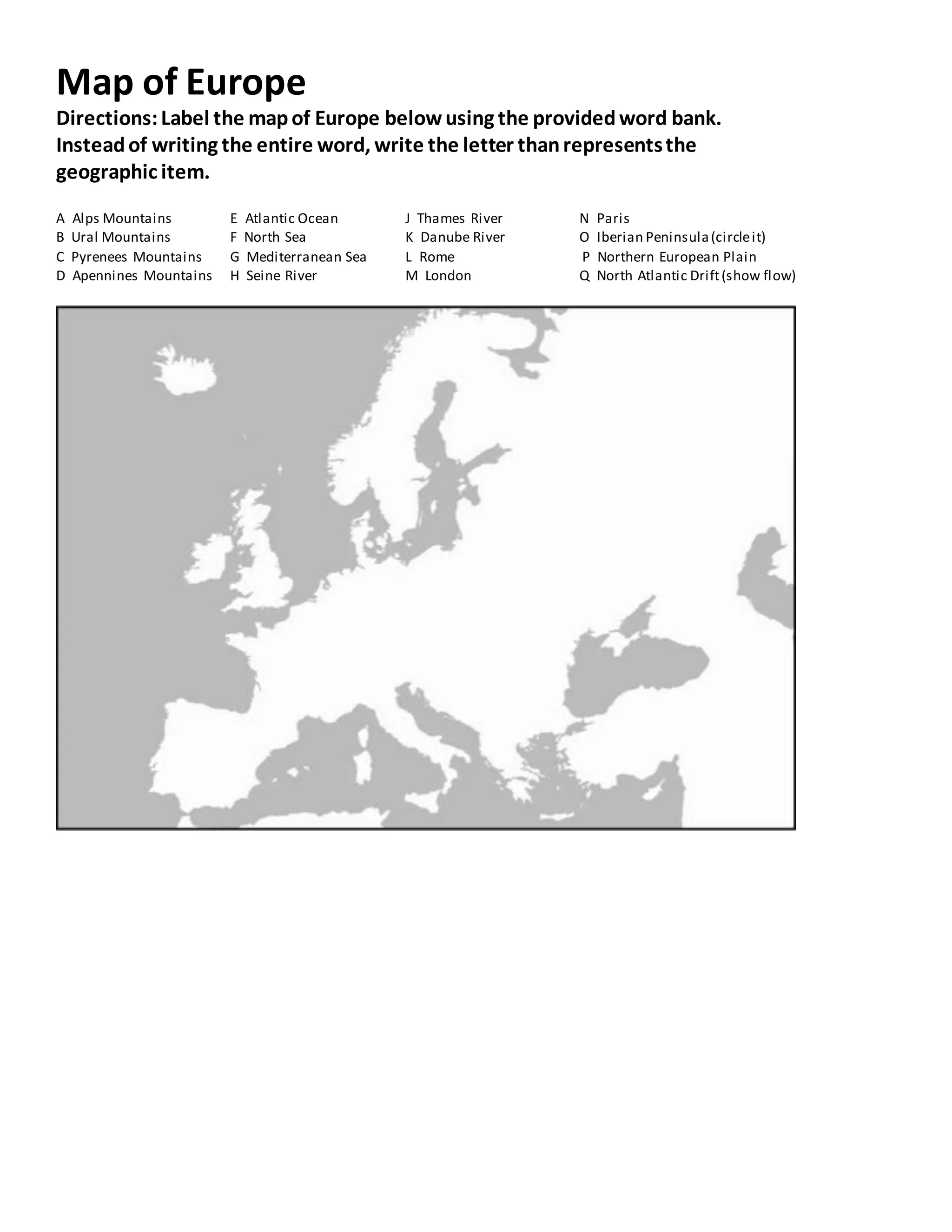Map of Europe label map | DOCX