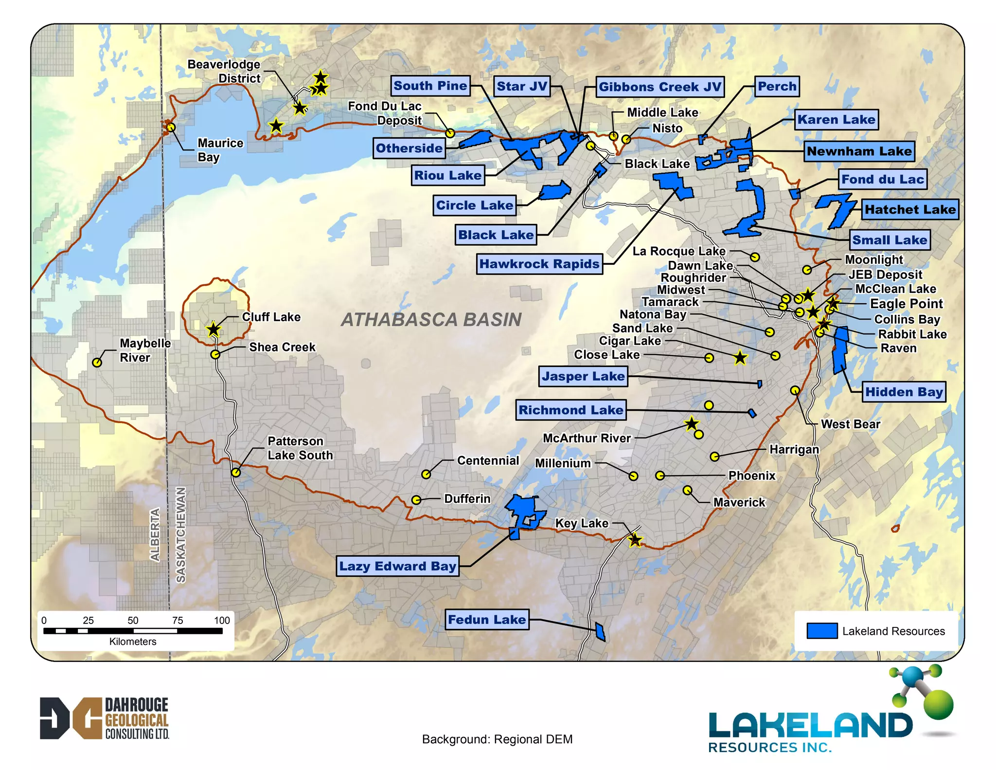 Map of the Athabasca Basin Uranium Projects of Lakeland Resources (July ...
