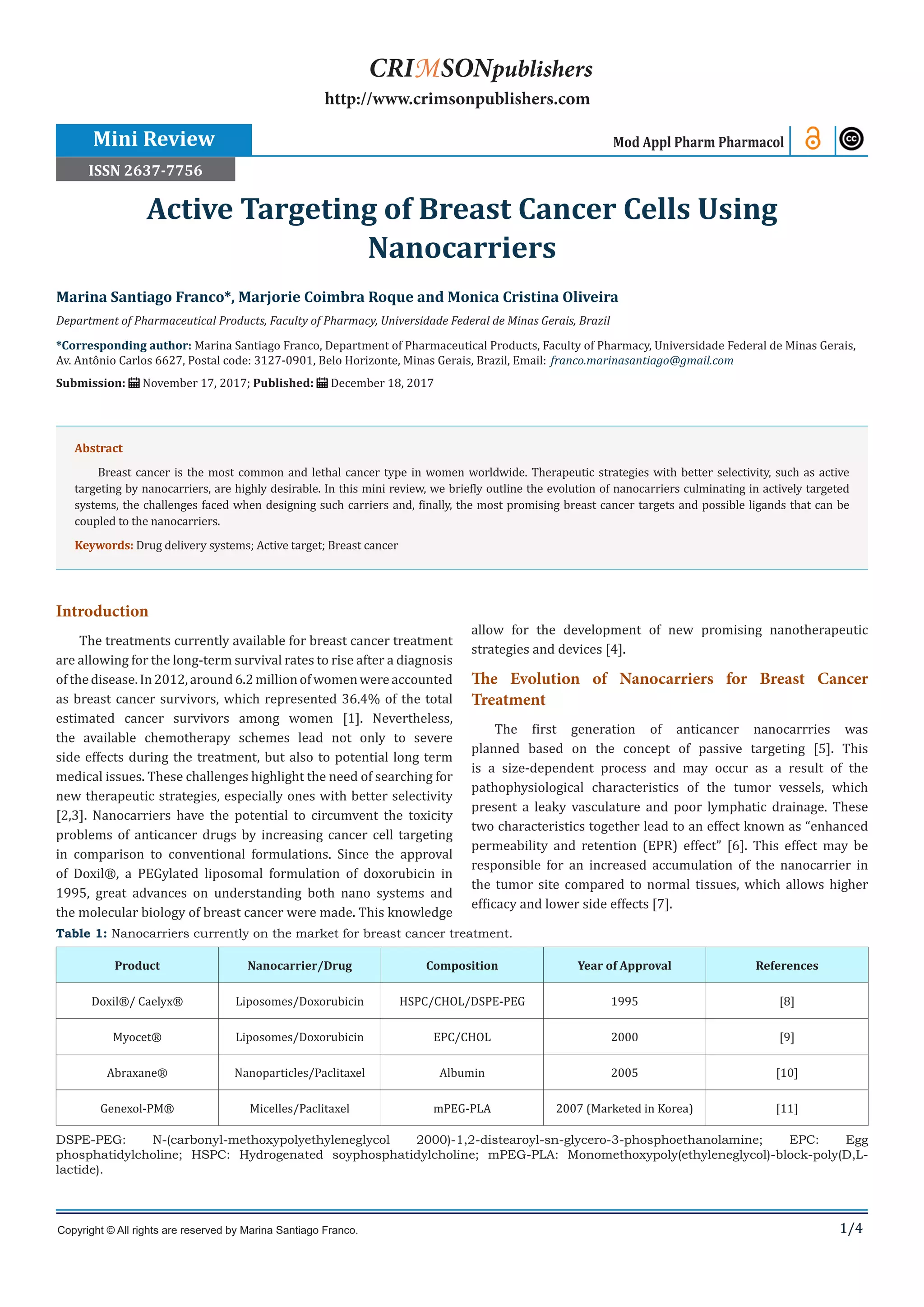 Crimson Publishers-Active Targeting of Breast Cancer Cells Using ...