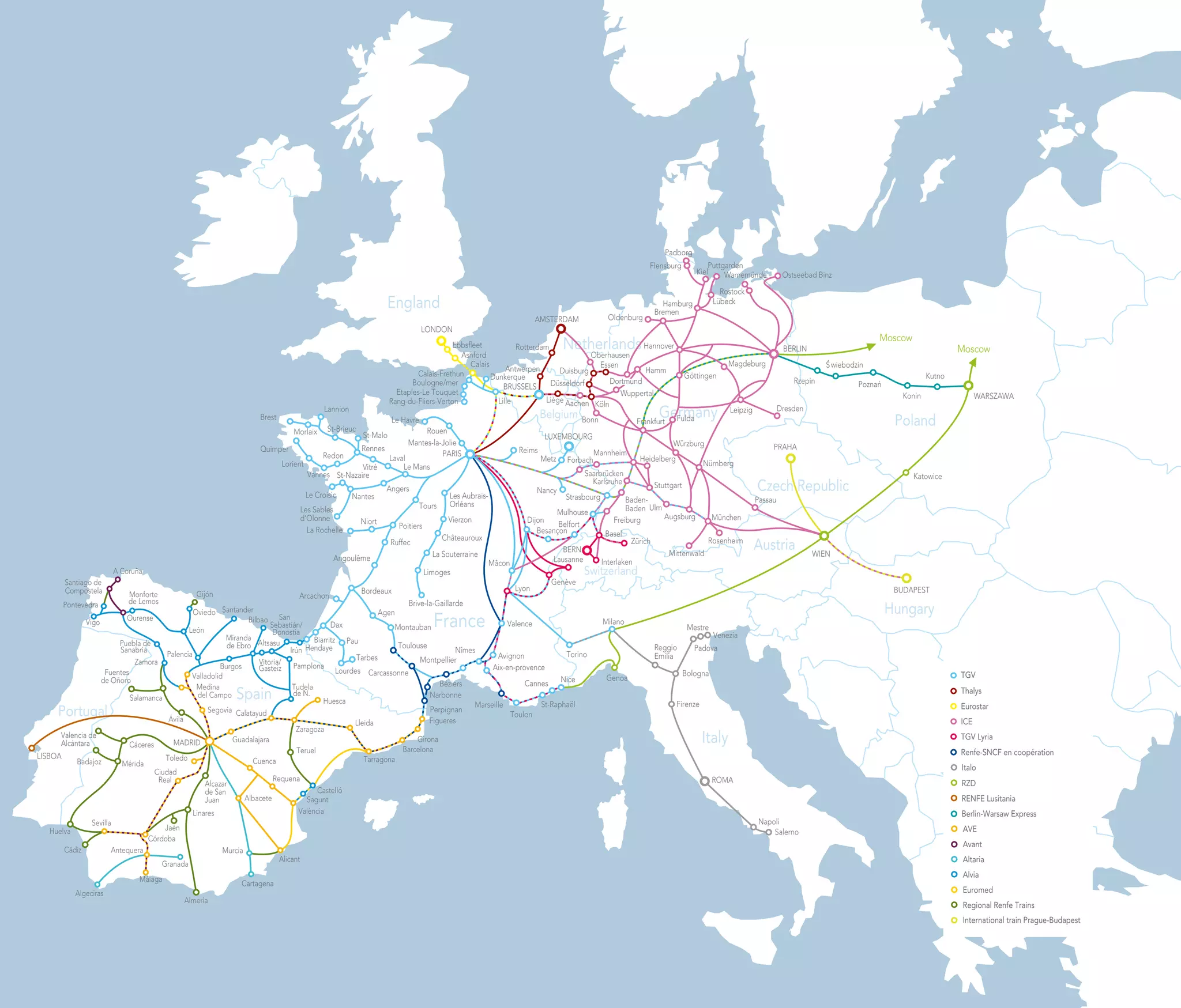 Mappa rete ferroviaria voyages sncf - tgv - thalys - eurostar - alta ...