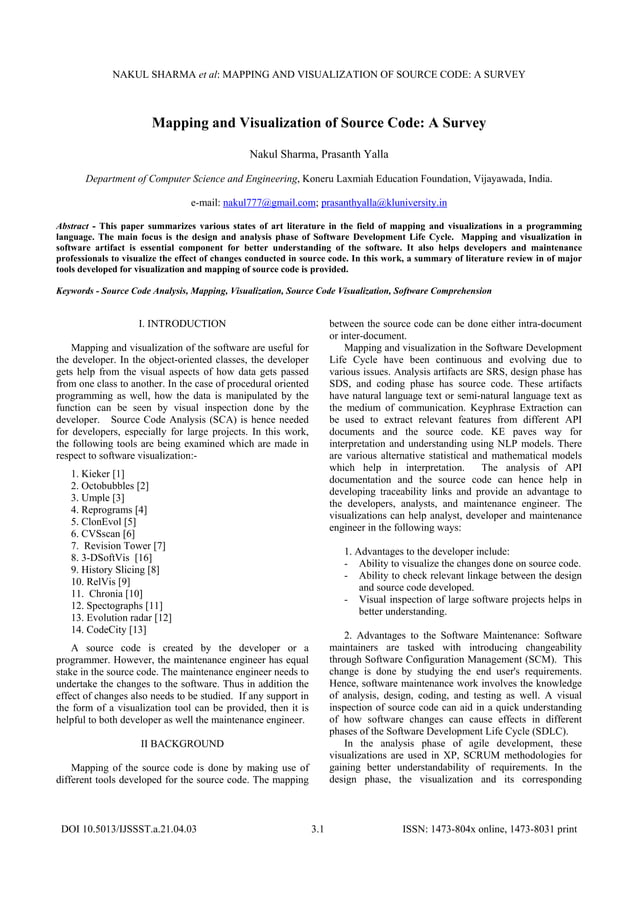 Mapping And Visualization Of Source Code A Survey Pdf