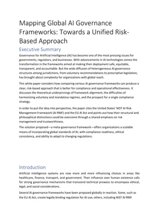 Mapping Global AI Governance Frameworks Towards Unified Risk-Based ...